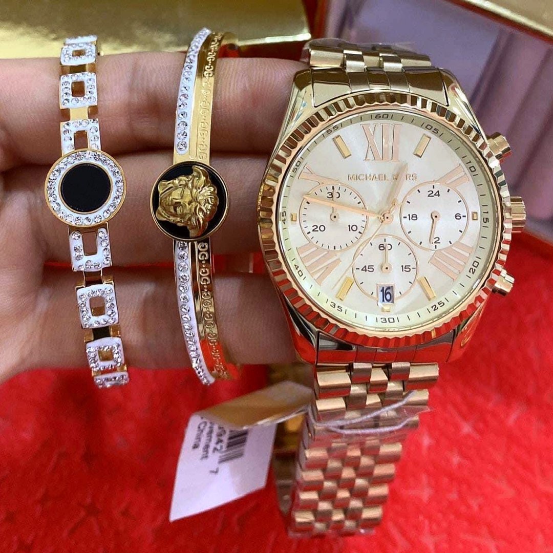 MK SET LEXINGTON DIAL WITH BANGLES AUTHENTIC WATCH, Women's Fashion ...