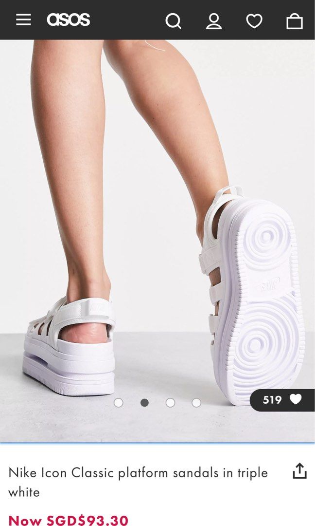 Nike Icon Classic platform sandals in triple white, Women's Fashion ...
