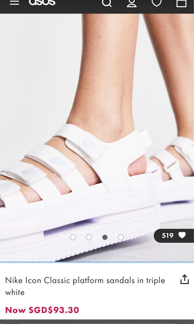 Nike Icon Classic platform sandals in triple white, Women's Fashion ...