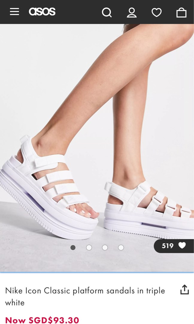 Nike Icon Classic Platform Sandals In Triple White Womens Fashion Footwear Sandals On Carousell