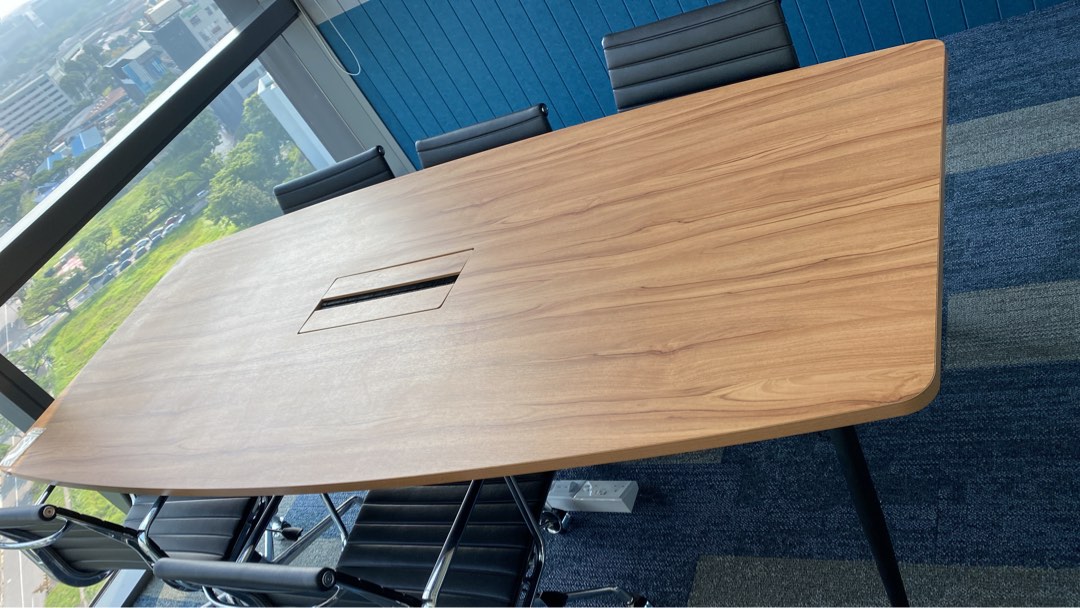 Office table with cable management, Furniture & Home Living, Furniture ...