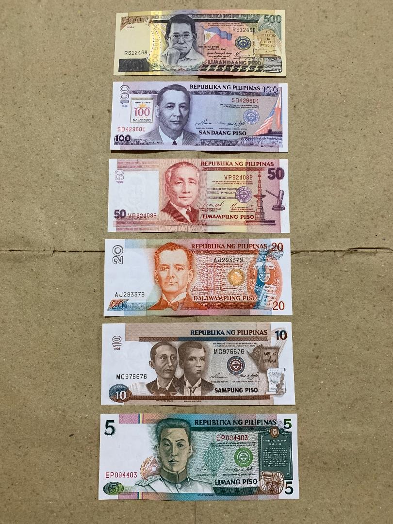 PHILIPPINE PESO OLD SERIES Lot of 6 pieces UNCIRCULATED PAPER BILLS in ...
