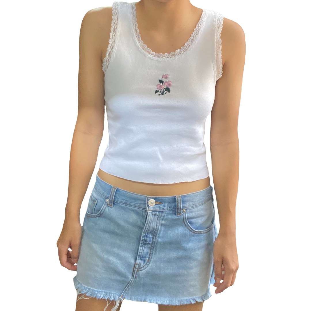 RARE Brandy Melville Ronnie Lace Embroidered Floral Tank Top, Women's ...