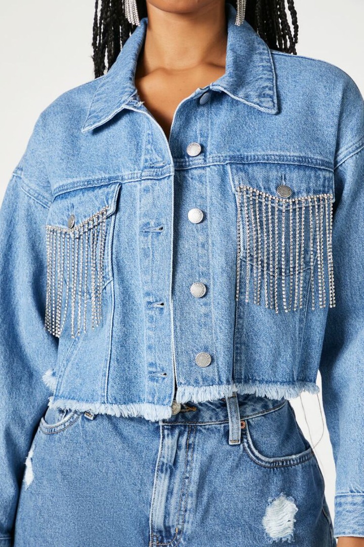 Rhinestone Fringe Denim Jacket | Forever 21, Women's Fashion, Coats ...