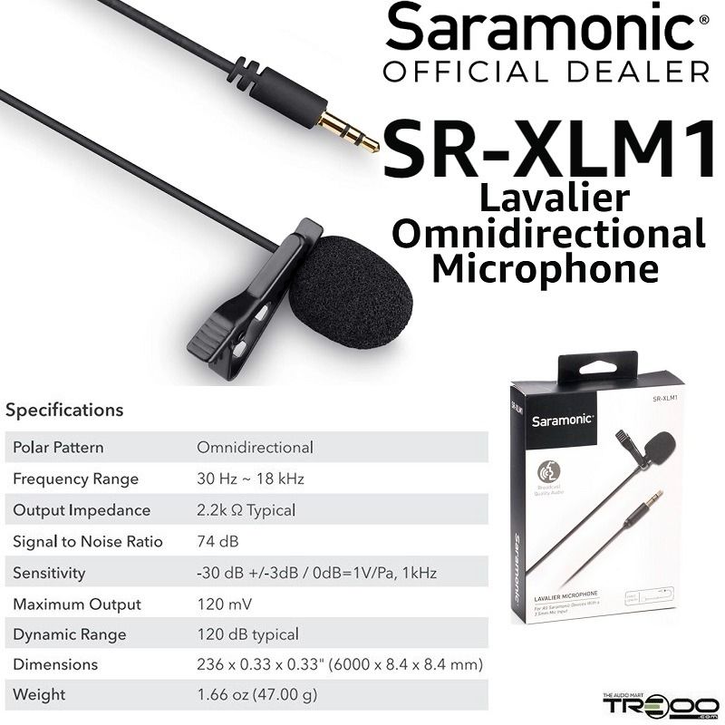 Saramonic SMC-SR-XLM1 Mono 3.5mm Lavalier microphone with 6m cable ...
