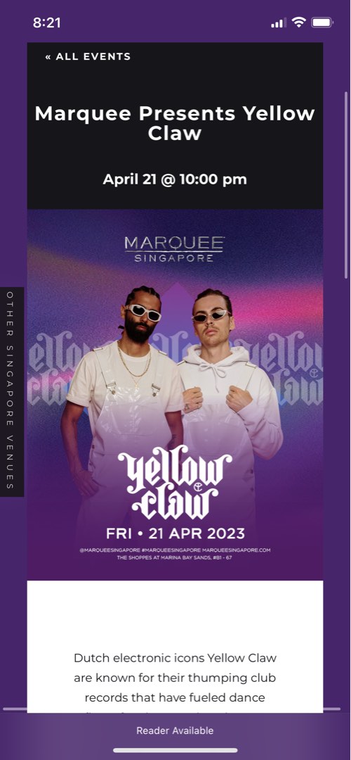 Selling 1no. Yellow claw ticket at Marquee, Tickets & Vouchers, Event ...