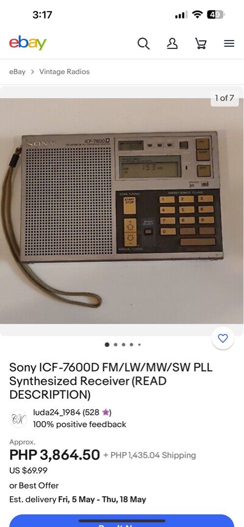 SONY ICF-7600D FM/LW/MW/SW PLL SYNTHESIZED RECEIVER, Audio, Portable Music Players on Carousell