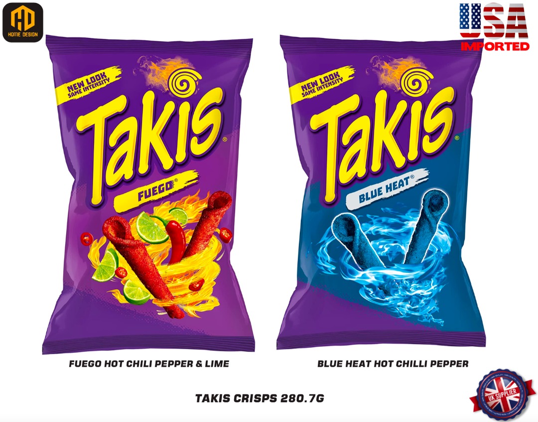 US Takis (Fuego and Blue Heat) 9.9oz packet and fiesta size , Food ...