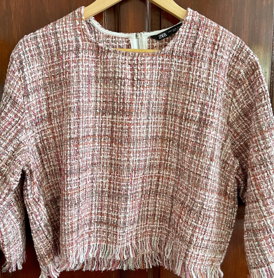 Zara Tweed Top, Women's Fashion, Tops, Blouses on Carousell