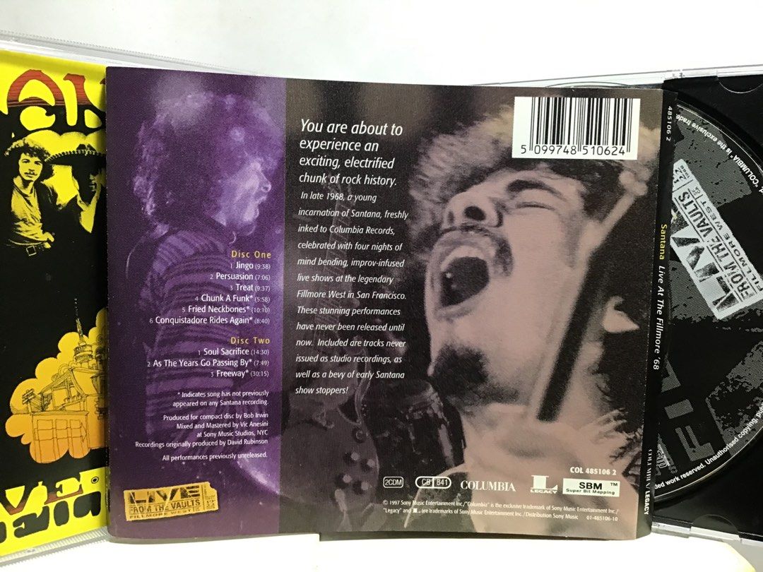 2x CD Santana Live at Fillmore OOP DOUBLE DISC SBM PRESS Anubis Classic ...