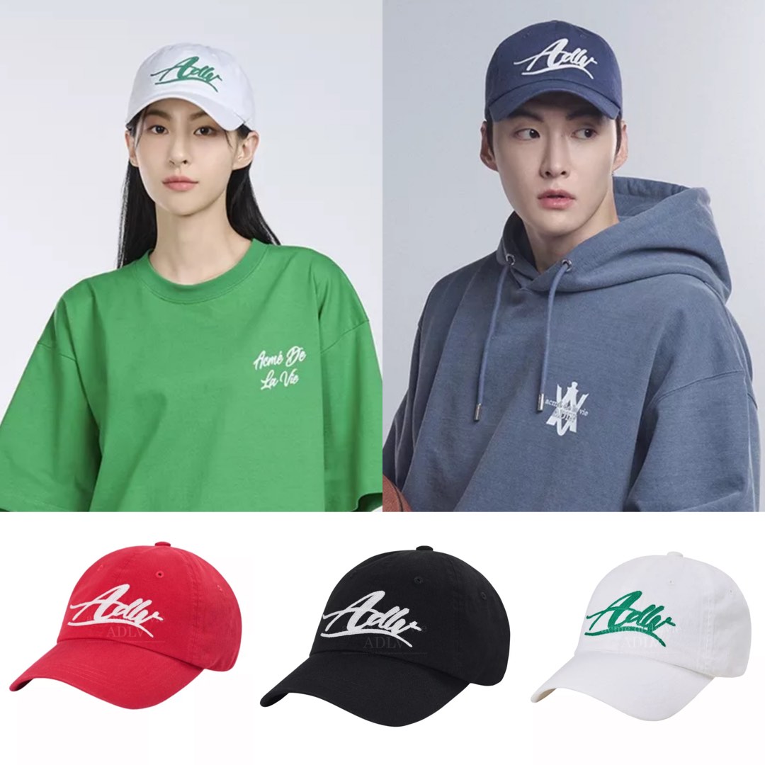 [ADLV] Script Logo Chain Embroidery Washing Ball Cap, Men's Fashion ...