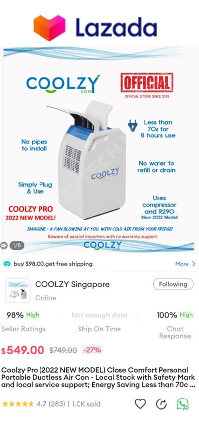 Coolzy Pro (2022 NEW MODEL) Close Comfort Personal Portable Ductless ...