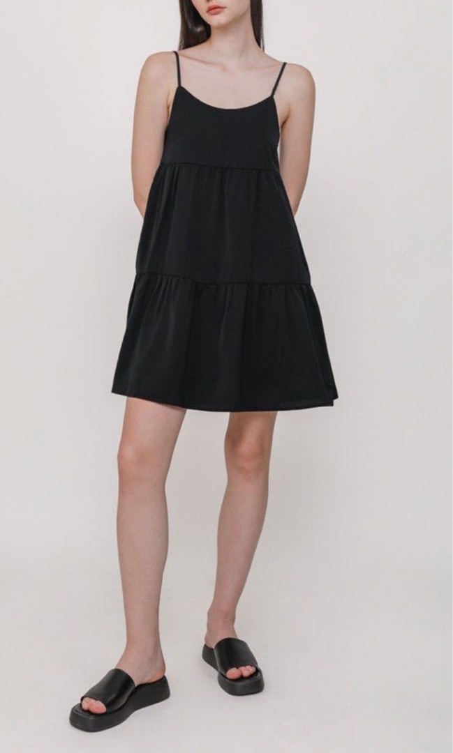 Emmy Tiered Spag Dress in Black, Women's Fashion, Dresses & Sets ...