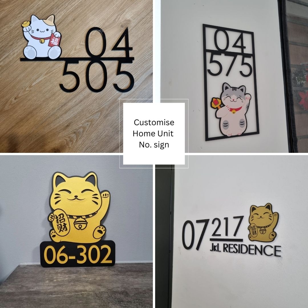 Fortune cat acrylic home unit number wall sign decor, Furniture & Home ...