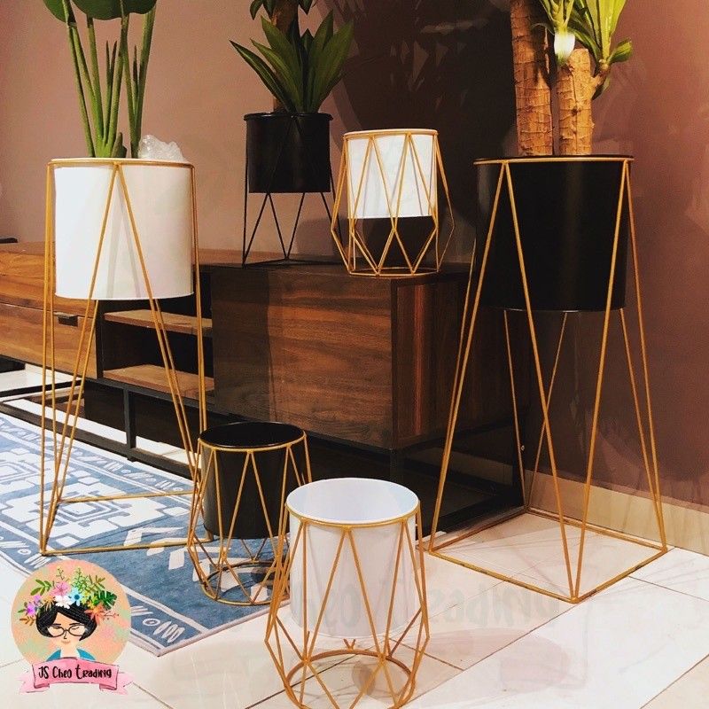 Gold White Metal Planters Pots, Furniture & Home Living, Gardening ...