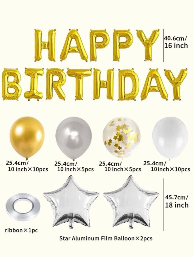 Gold White Silver Balloon Decoration Set - BS001, Hobbies & Toys ...
