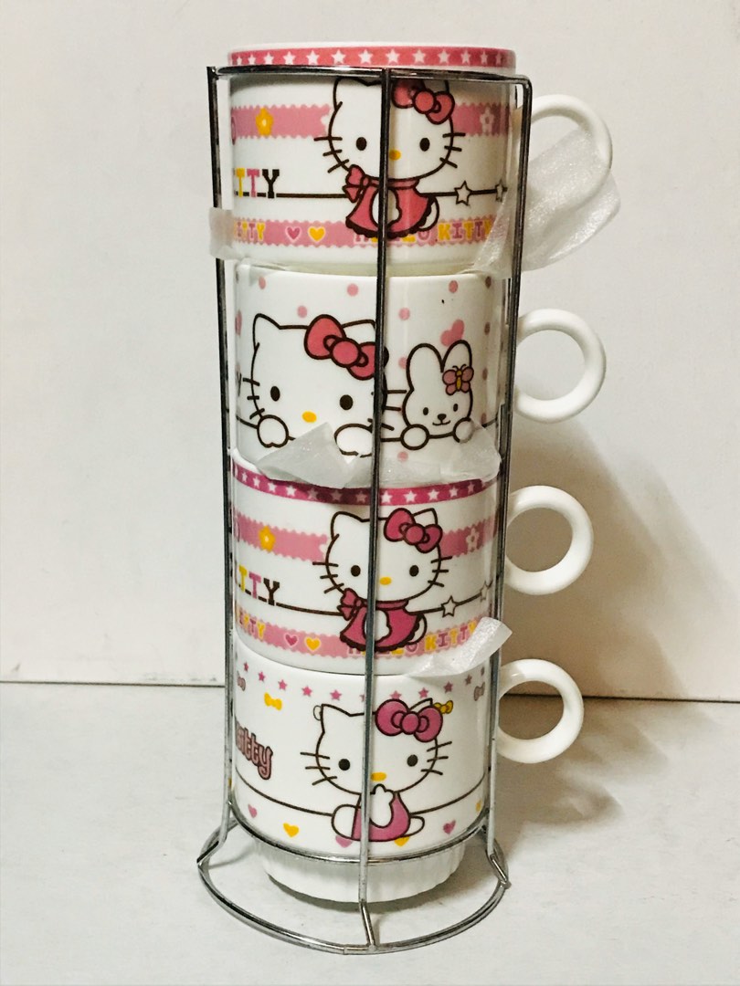 Hello Kitty Set of 4 Cups with Steel Rack, Furniture & Home Living ...