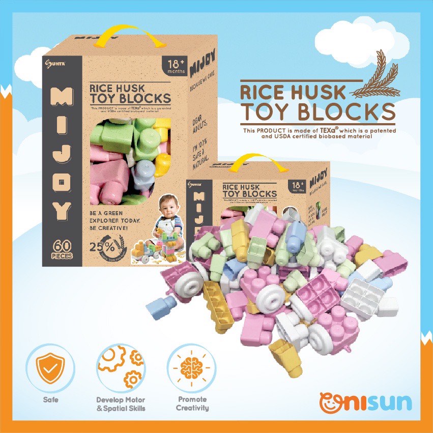 Mijoy Rice Husk Toy Blocks 60pcs, Hobbies & Toys, Toys & Games on Carousell