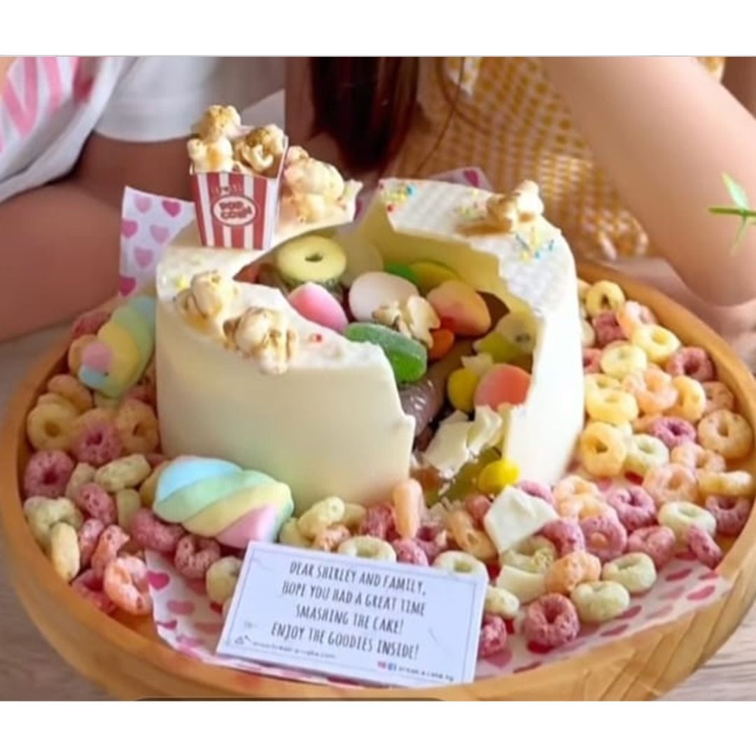 Popcorn Overflow Chocolate Smash Pinata Cake, Food & Drinks, Homemade ...