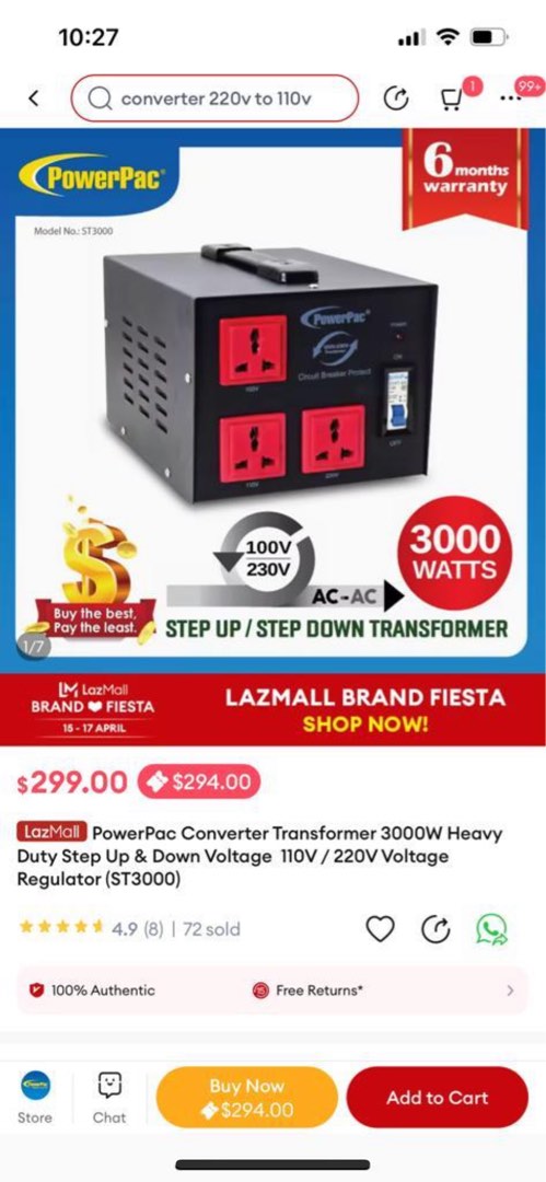 PowerPac converter transformer 3000W, TV & Home Appliances, Kitchen ...
