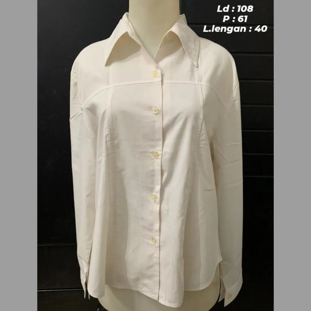 Pre-Loved Kemeja putih tulang line, Fesyen Wanita, Pakaian Wanita ...