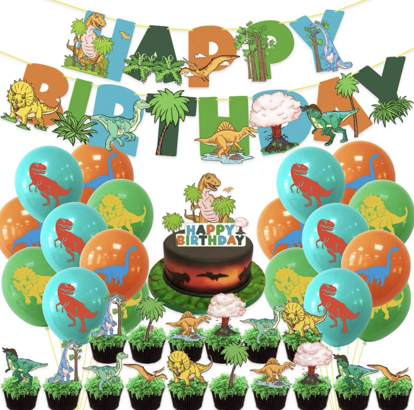 (Ready Stock)Cute Dinosaurs Theme Birthday Decor Set, Hobbies & Toys ...