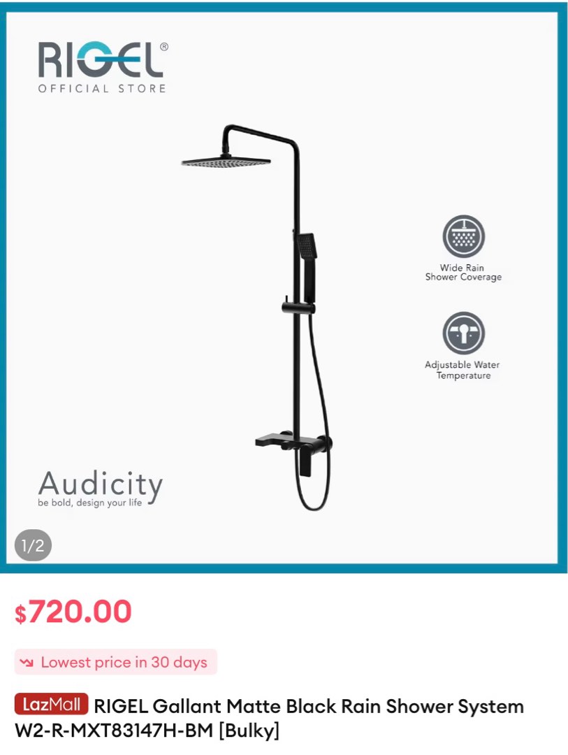 RIGEL GALLANT MATTE BLACK RAIN SHOWER SET-3 IN 1 W2-R-MXT83147H-BM, Furniture & Home Living ...