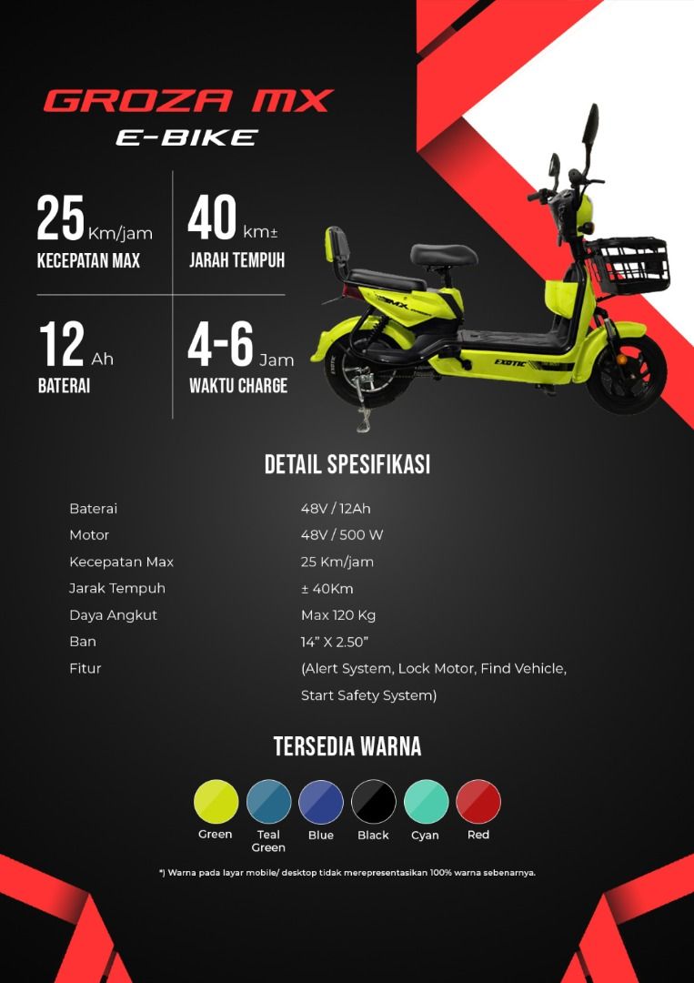 Sepeda Listrik Exotic Groza MX 48v dinamo 500watt max120kg e-bike, Olah ...