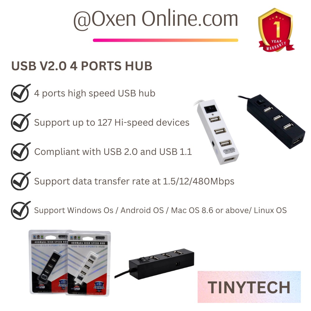 TINYTECH USB V2.0 4 PORTS HUB, Computers & Tech, Parts & Accessories, Cables & Adaptors on Carousell