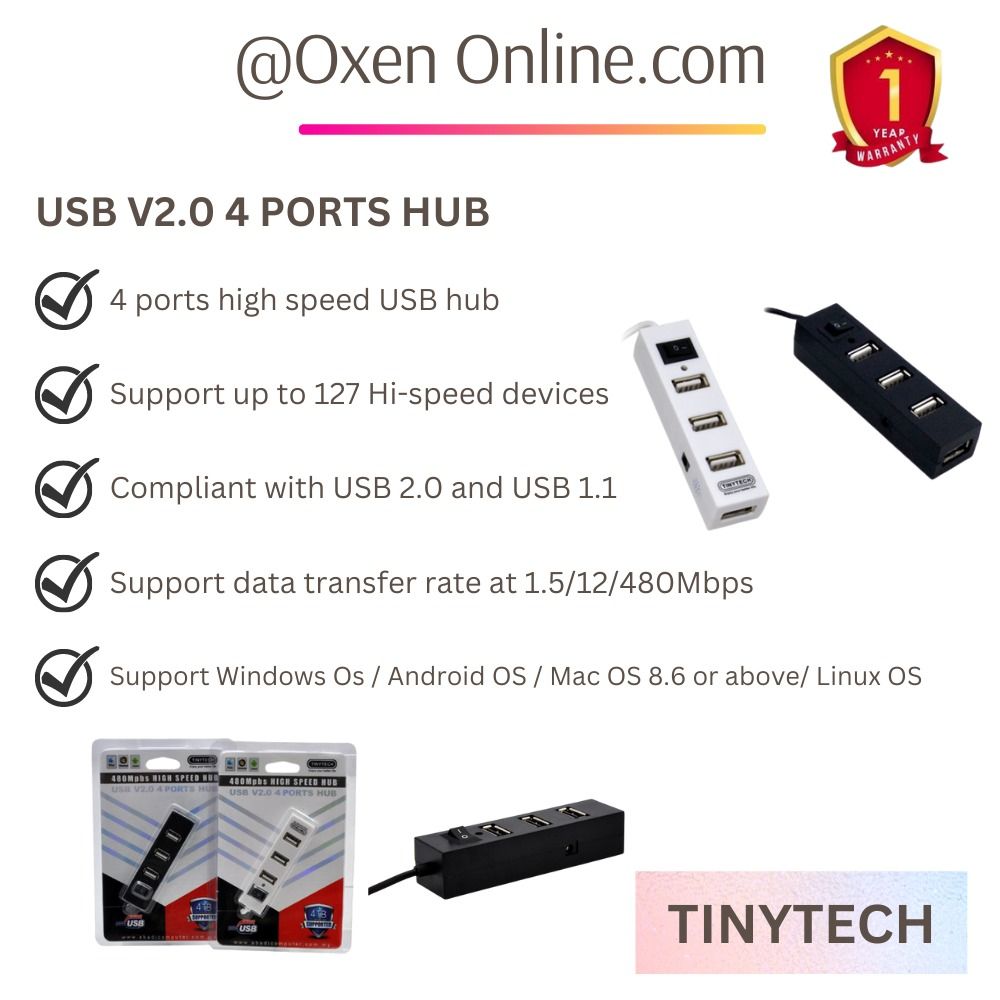 TINYTECH USB V2.0 4 PORTS HUB, Computers & Tech, Parts & Accessories ...