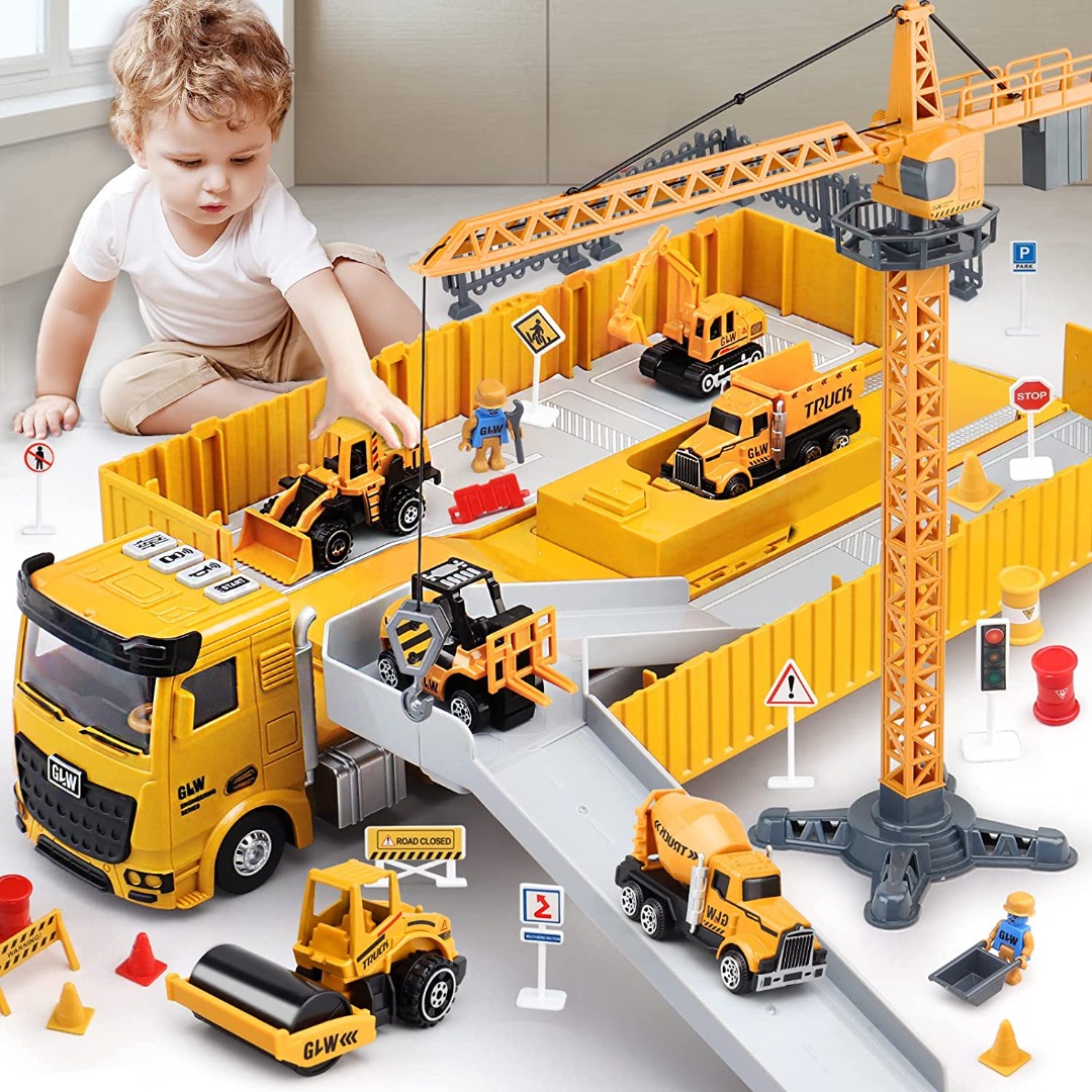 UKBOO 60PCS Construction Vehicles Toys Set for Kids w/Tower Crane ...