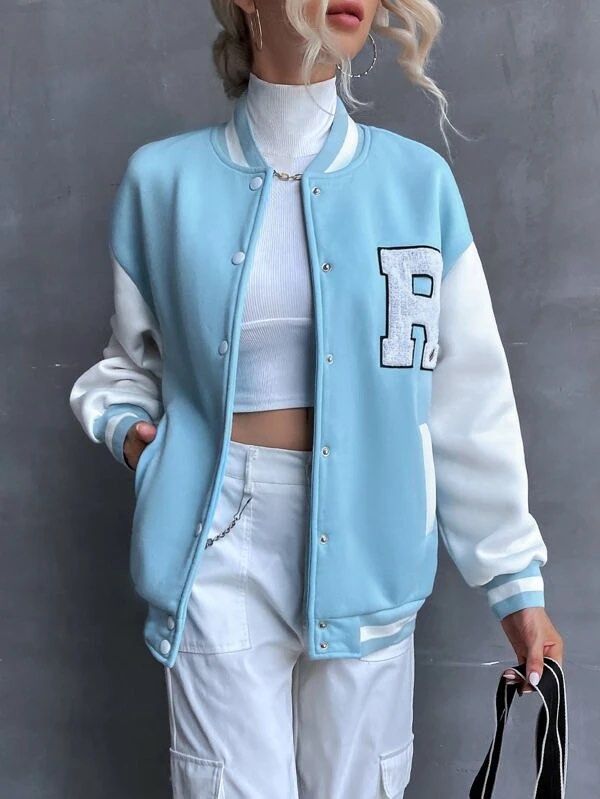 Varsity Jacket (Light Blue), Women's Fashion, Coats, Jackets and ...