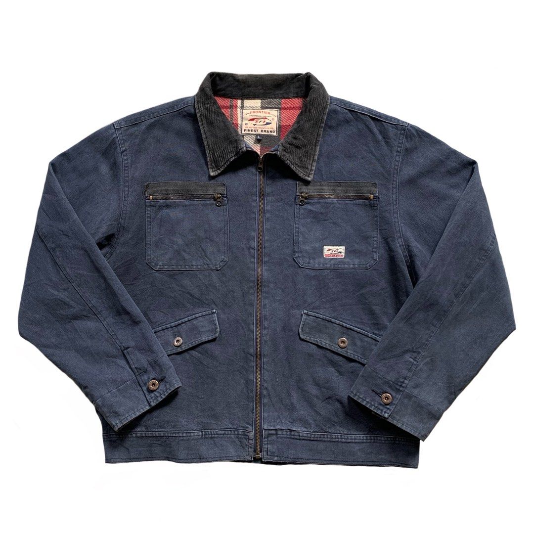 Vintage Flannel-lined Navy Blue Workwear Jacket | Boxy fit Detroit-like Jacket | Men's Work ...