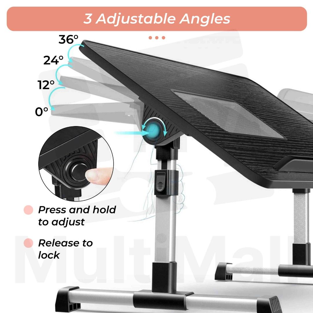 Walnut Large Foldable Laptop Table Ergonomic with USB Fan | Foldable ...