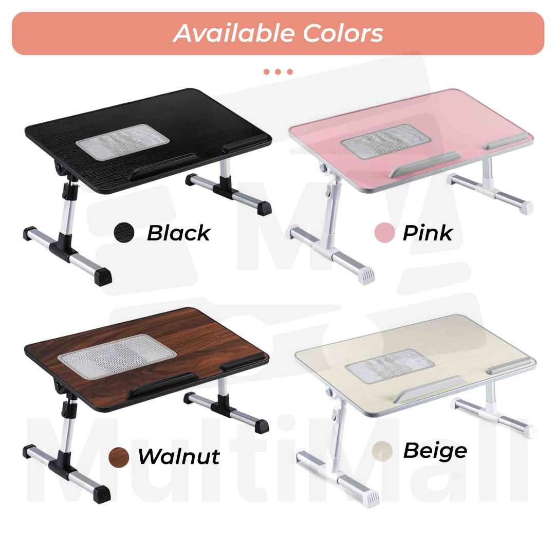 Walnut Large Foldable Laptop Table Ergonomic with USB Fan | Foldable ...