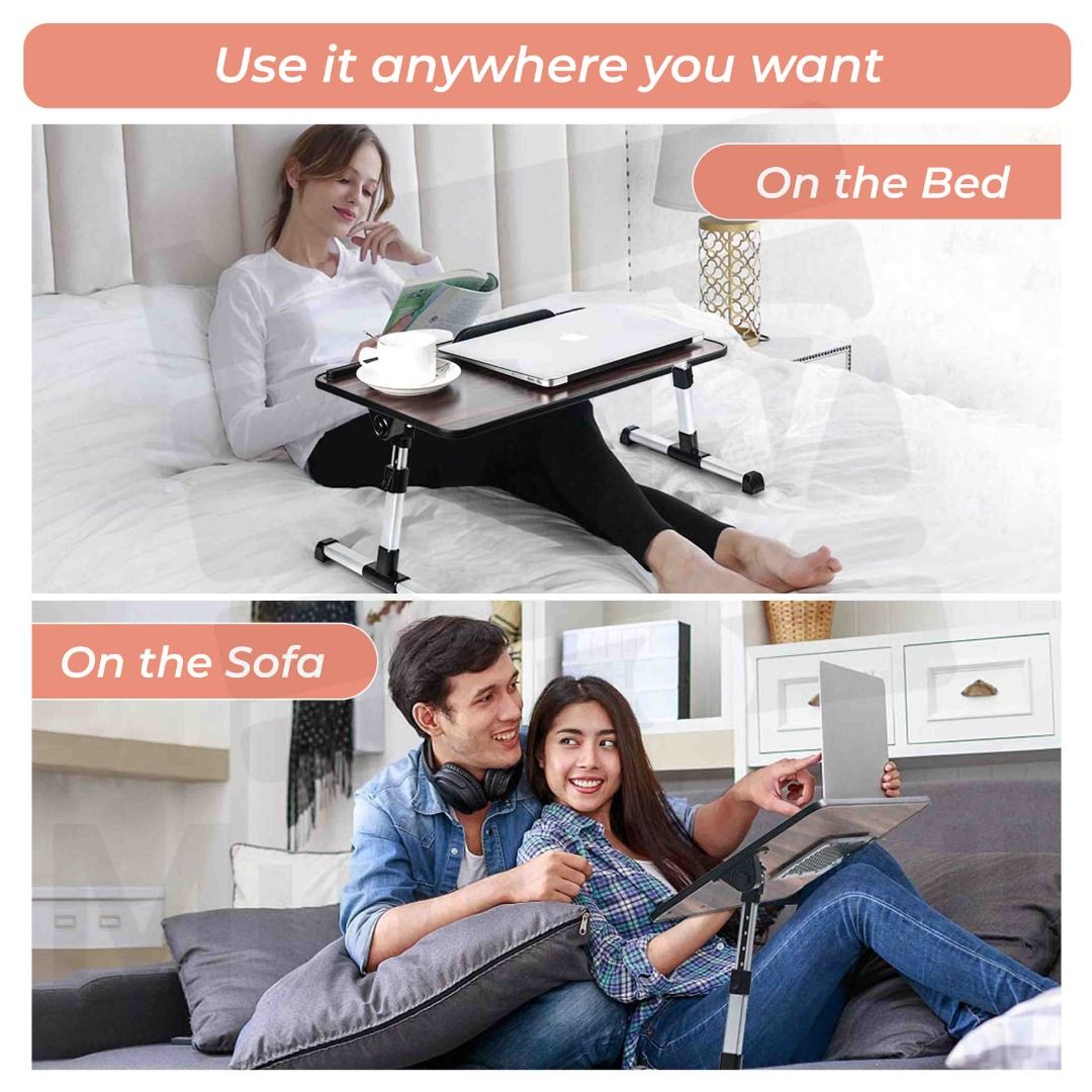 Walnut Large Foldable Laptop Table Ergonomic with USB Fan | Foldable ...