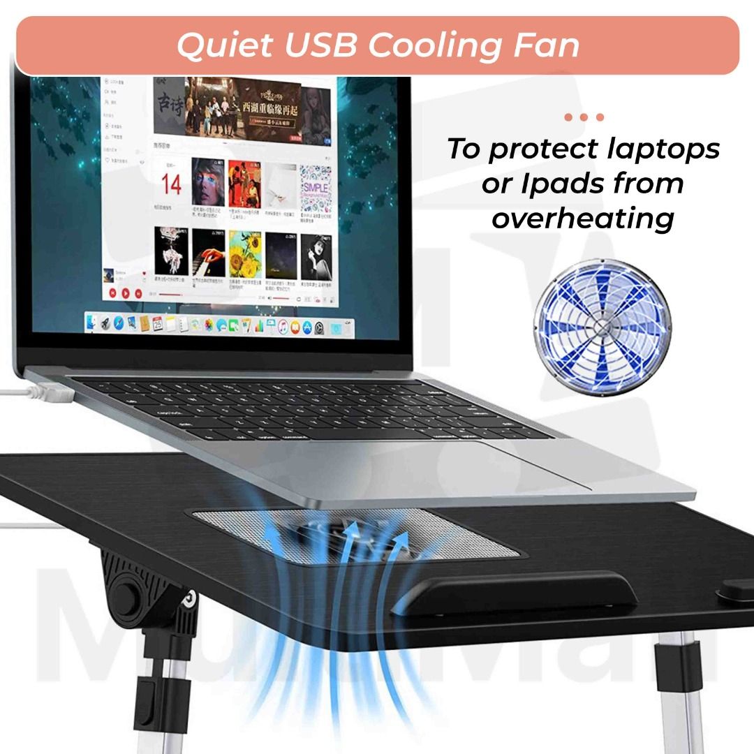 Walnut Large Foldable Laptop Table Ergonomic with USB Fan | Foldable ...