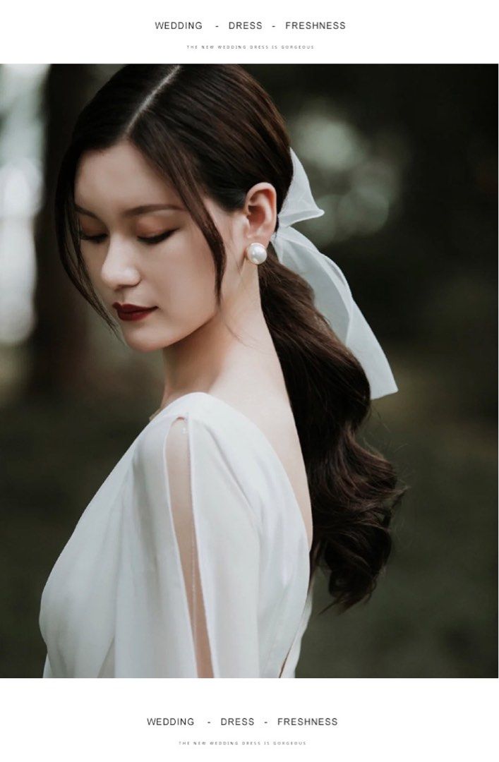 V Neck White Gown Dress Garden Wedding Solemnization , Women's Fashion, Dresses & Sets, Evening ...