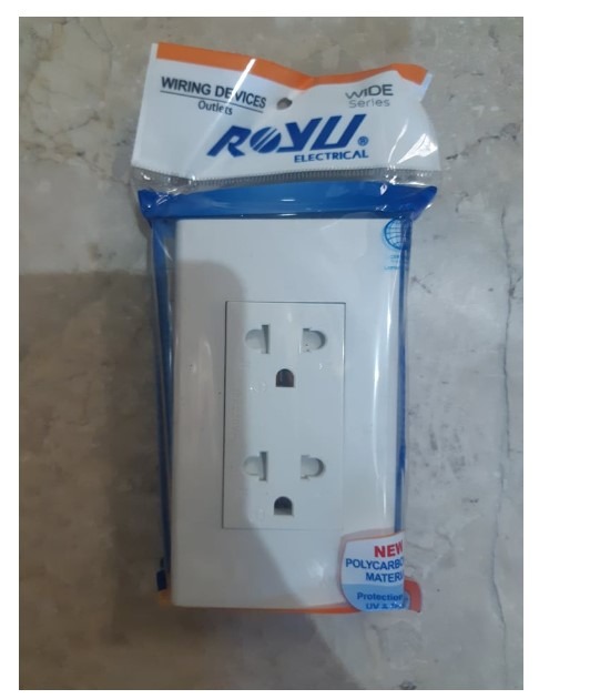 2 Gang Duplex Outlet with Ground with Plate Set / Royu Double Outlet ...