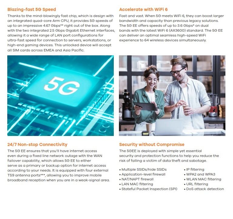 5G CPE UK 5GEE ROUTER 4.6Gbps AX3600 WiFi 6 4K/8K streaming 2.5Gbps LAN ...