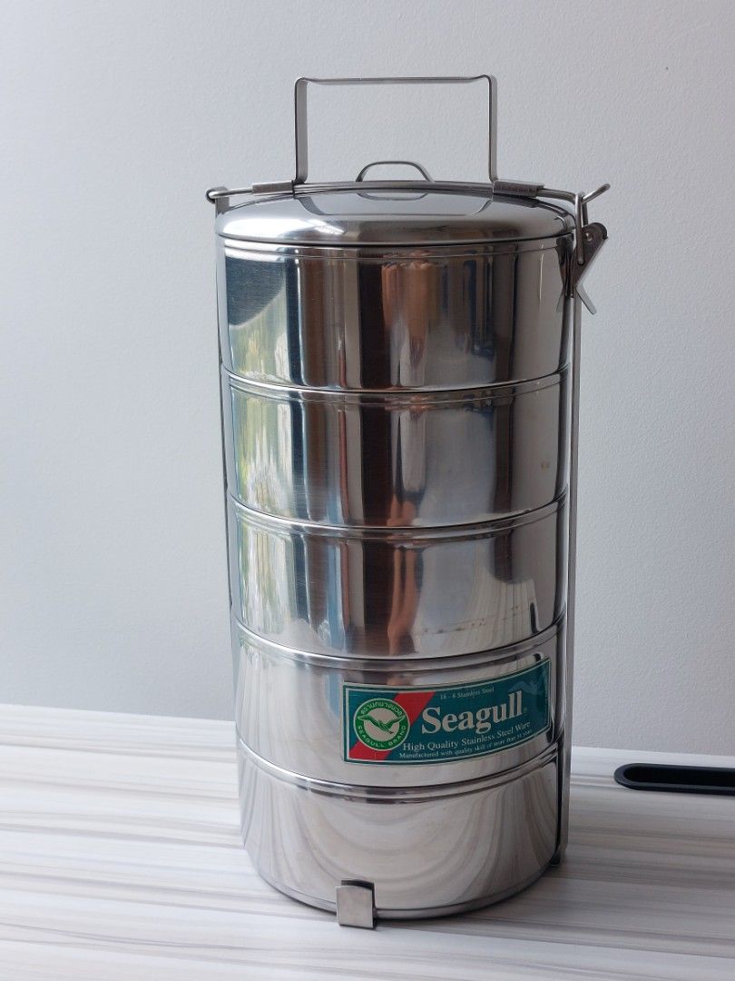 5-tier stainless steel Tiffin Lunch Container 17cm diameter, Furniture ...