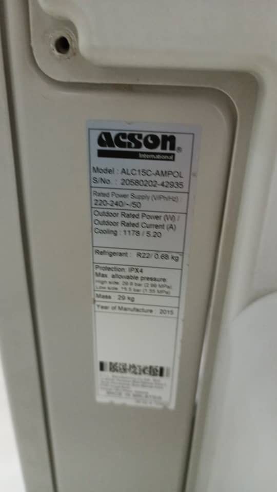 Acson 1.5Hp Used Aircond Likenew, TV & Home Appliances, Air ...