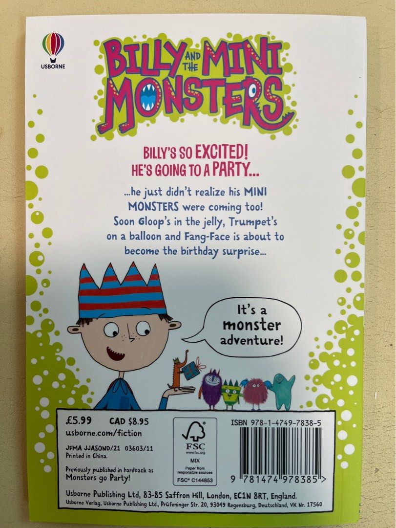 Billy and the Mini Monsters :Monsters go to a Party, 興趣及遊戲, 書本 & 文具, 小說 ...