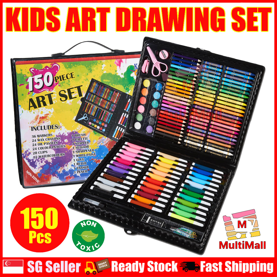 Black Kids Art Drawing Set 150 Pcs | Kid Drawing Art Set Painting ...