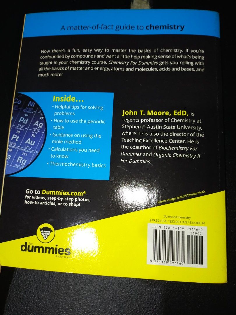 Chemistry for dummies (2nd Edition) by John T. Moore, Hobbies & Toys ...