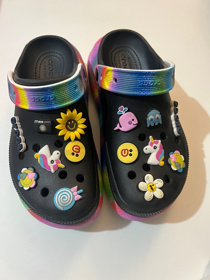 Crocs Classic Crush Spray Dye Clog in Black Multi, Women's Fashion ...