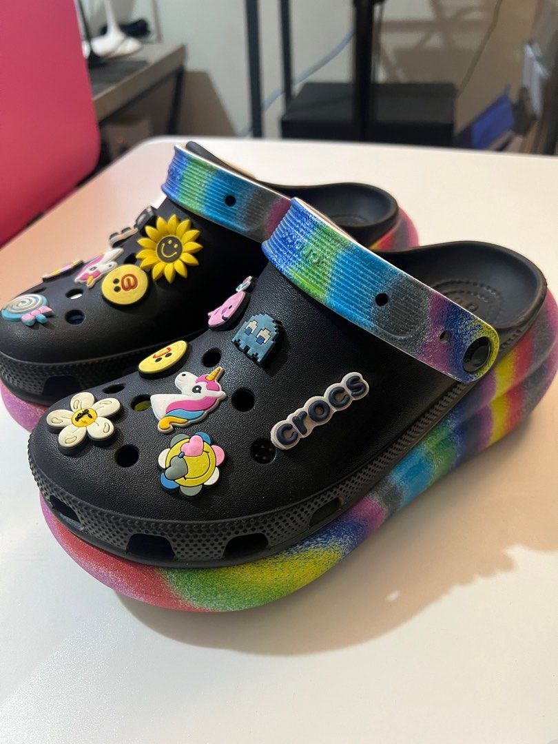 Crocs Classic Crush Spray Dye Clog in Black Multi, Women's Fashion ...