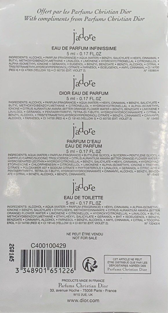 Dior Jadore Miniature Collection Gift Set - 5 ml x 4, Beauty & Personal Care, Fragrance ...