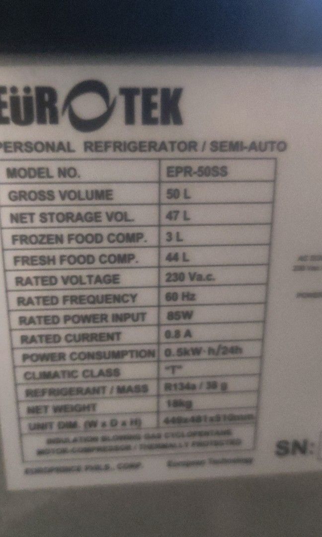 eurotek personal refrigerator great condition used with free stand gold ...