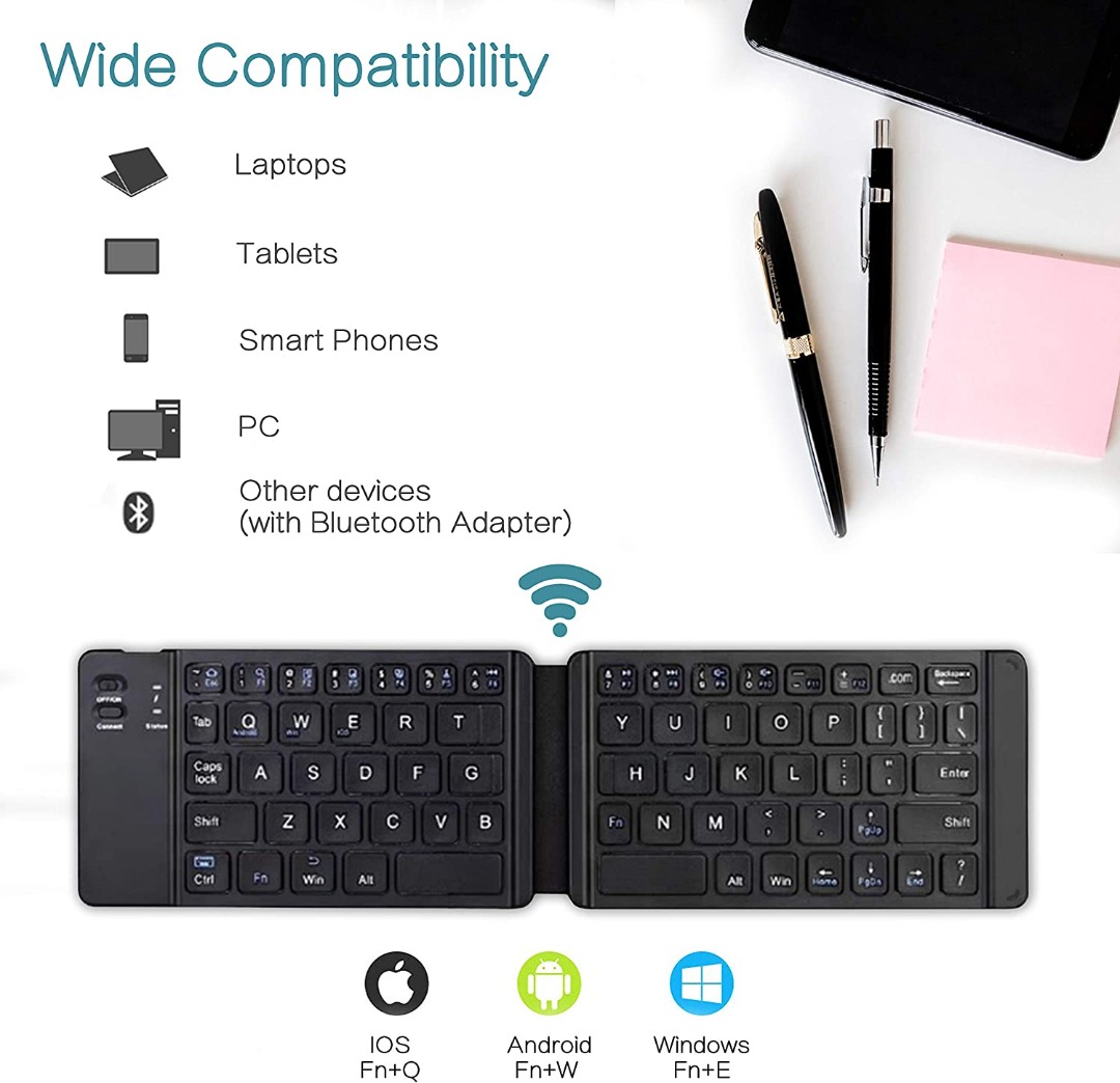 Foldable Bluetooth Keyboard, Portable & Slim Rechargeable Wireless ...